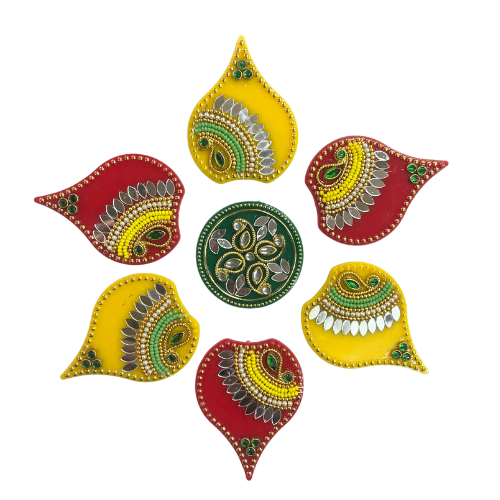 Fancy exclusive Yellow and Red reusable Rangoli designs – Milans Pooja Shop